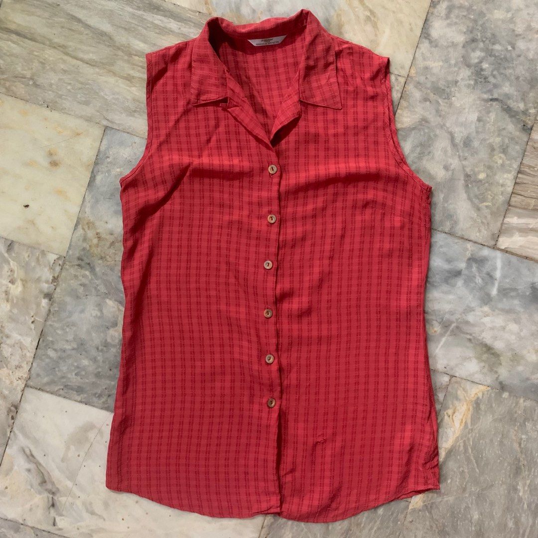 Marks and Spencers Red Checkered Blouse, Women's Fashion, Tops, Blouses ...