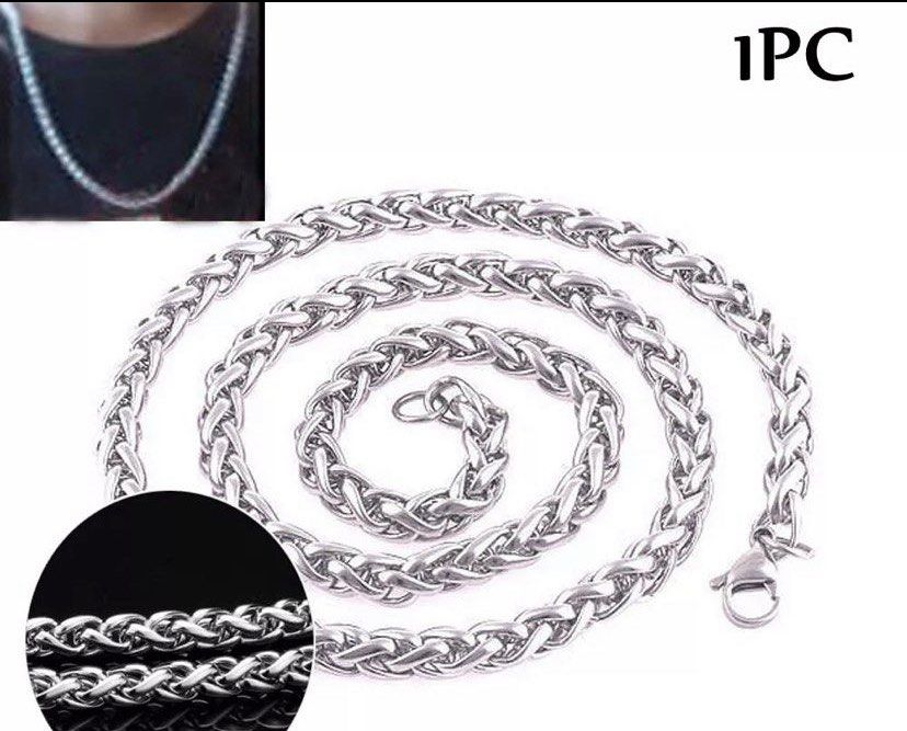 Men Chain Necklace Steel Plain Silver Chain Necklace, Men's Fashion ...