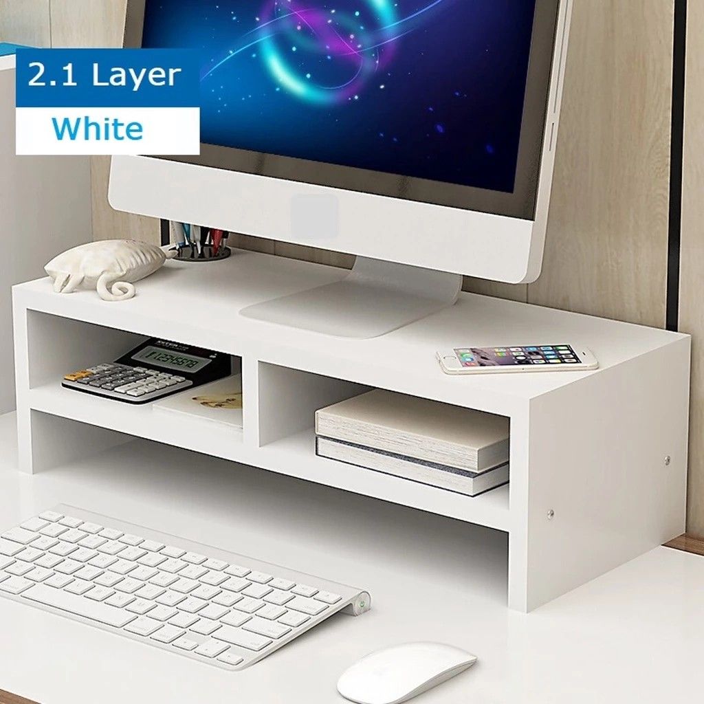 Monitor stand / monitor riser, white wood, Furniture & Home Living ...