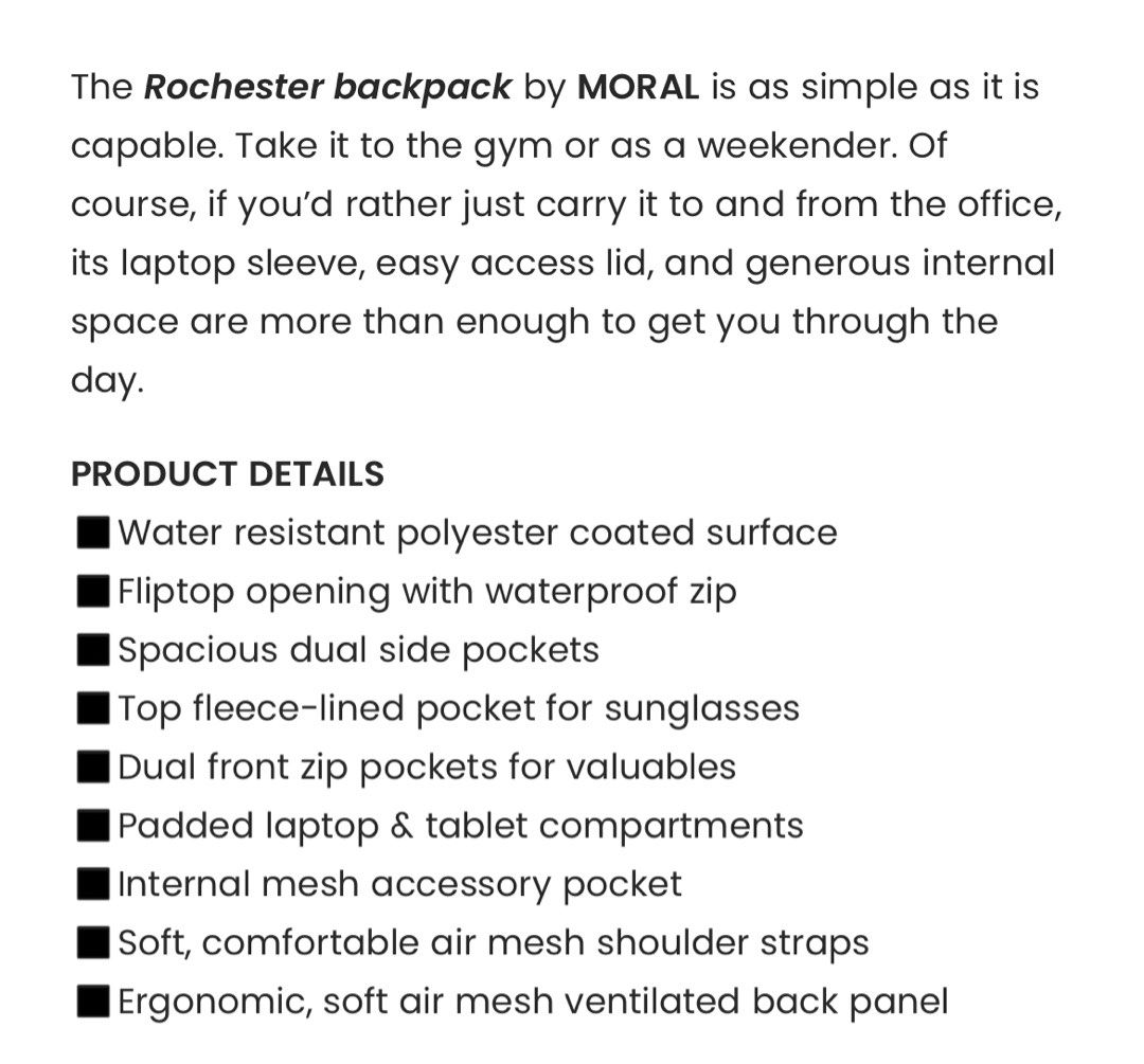 Moral Rochester backpack, Men's Fashion, Bags, Backpacks on Carousell