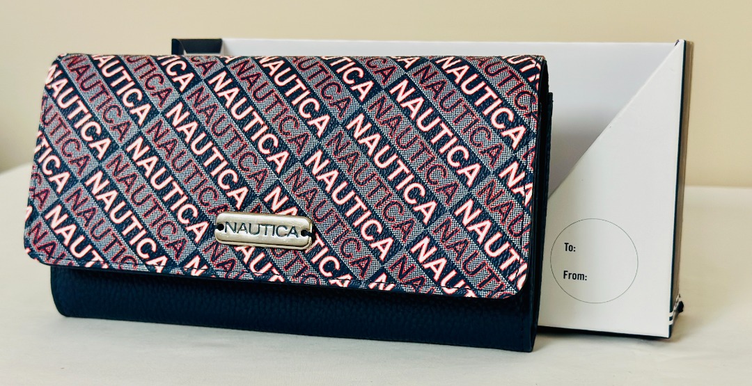 NAUTICA NAVY BLUE MONEY MANAGER DEEP SEA DIVE PEBBLE LEATHER CLUTCH ...