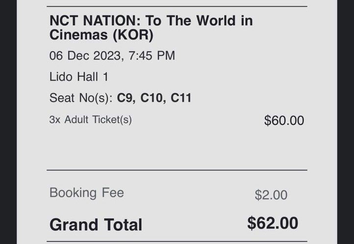 NCT NATION MOVIE TICKET X3, Tickets & Vouchers, Event Tickets on Carousell