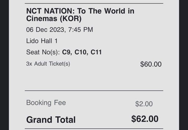 NCT NATION MOVIE TICKET X3, Tickets & Vouchers, Event Tickets on Carousell