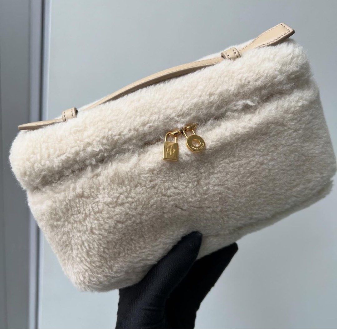 NEW Loro Piana Extra Pocket Pouch L19 Shearling Natural / Lghw, Luxury ...