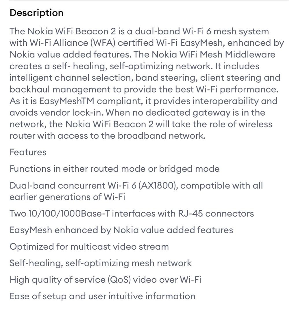 Nokia WiFi Beacon 2 Mesh Router, Computers & Tech, Office & Business ...