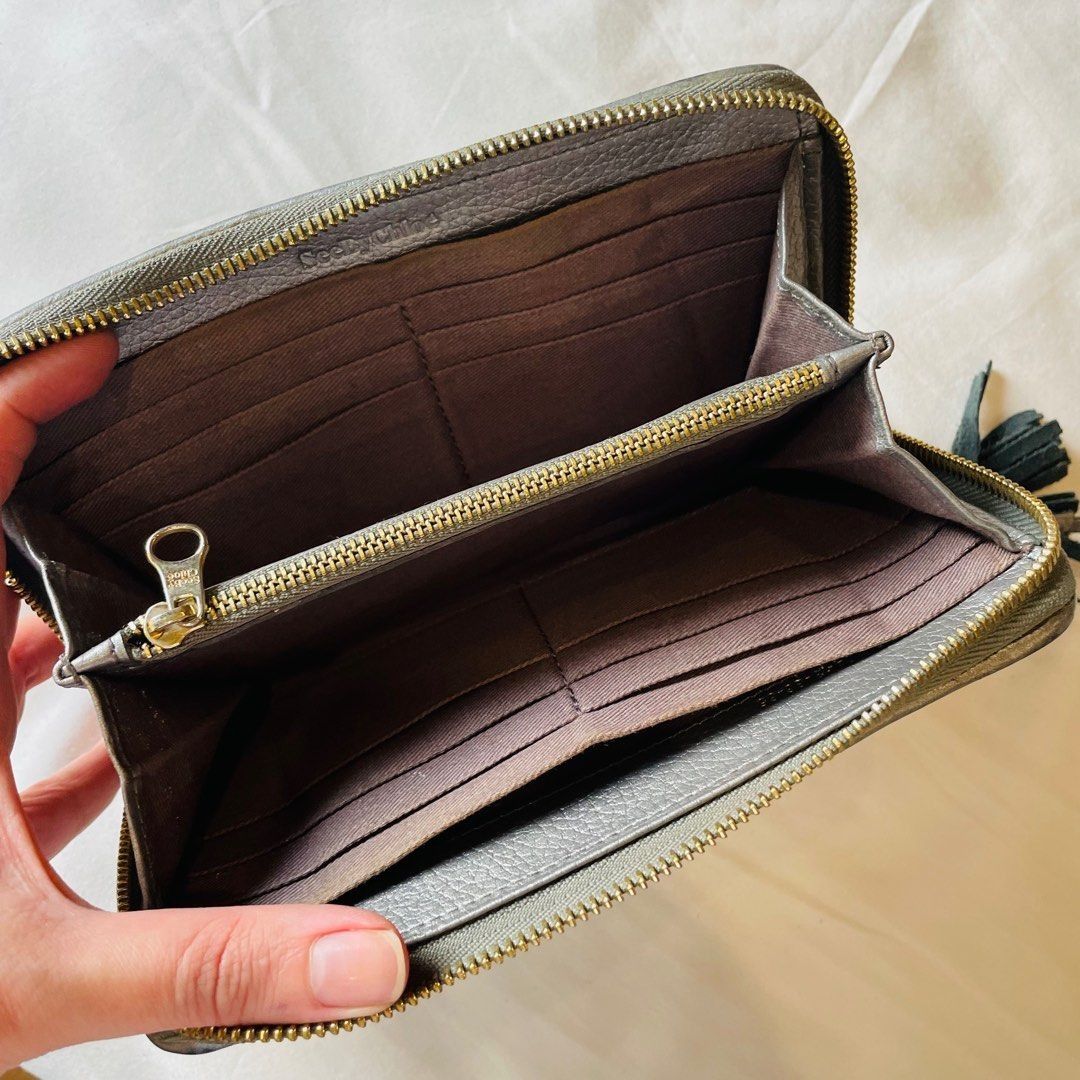 Original! See by Chloe Metallic Bronze Pebbled Leather Long Wallet ...