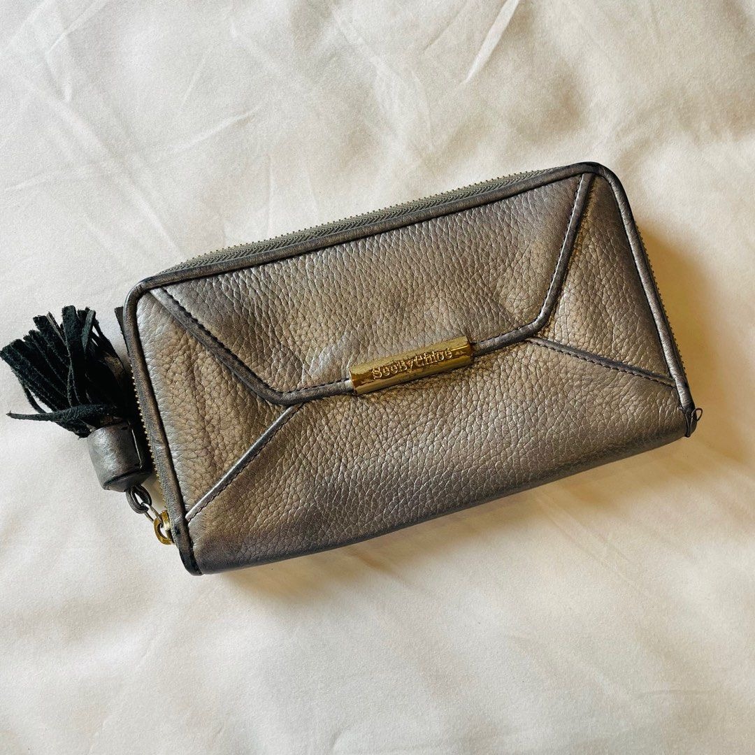 Original! See by Chloe Metallic Bronze Pebbled Leather Long Wallet ...