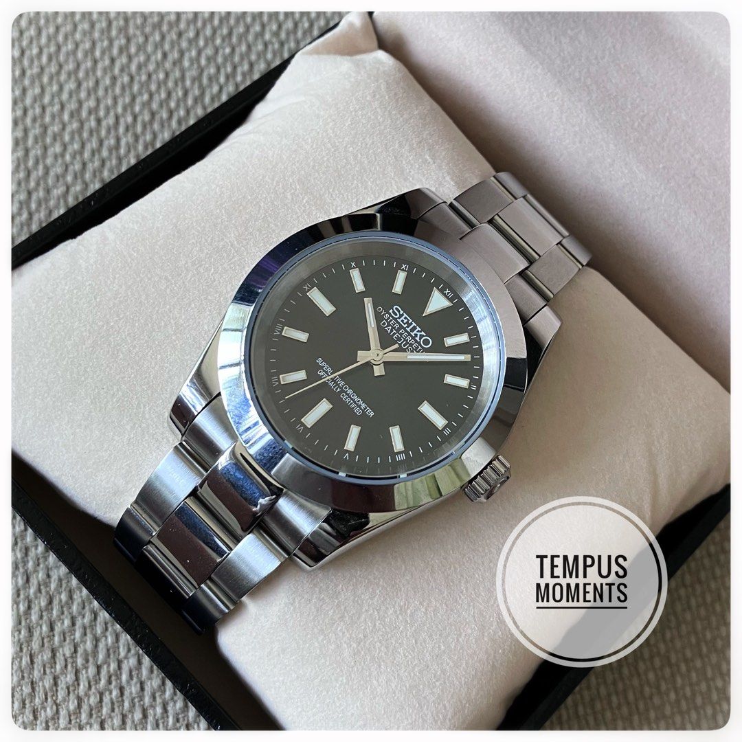 Oyster Perpetual Datejust Black automatic watch- Seiko mod, Men's ...