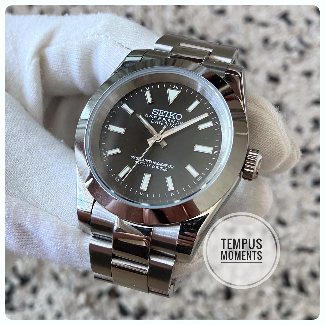 Oyster Perpetual Datejust Black automatic watch- Seiko mod, Men's ...