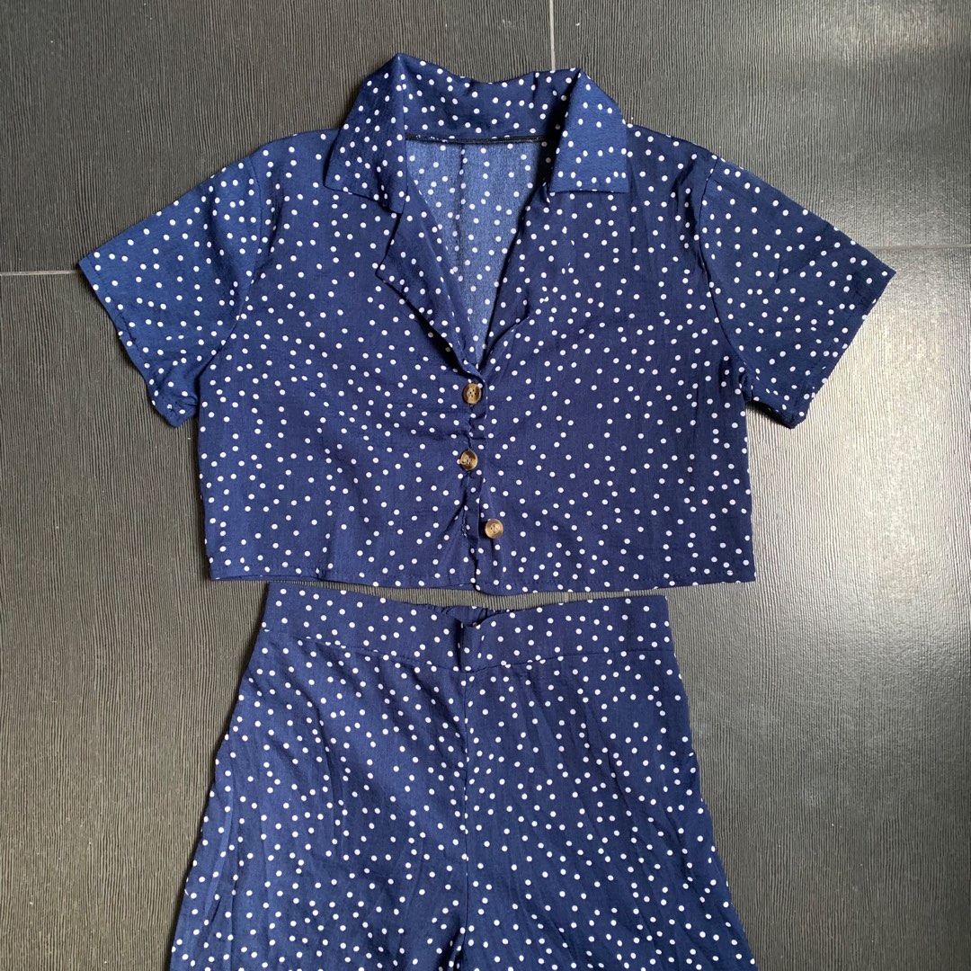 BKK Polka Dots Blue Coords Terno Polo Pants Coordinates, Women's ...