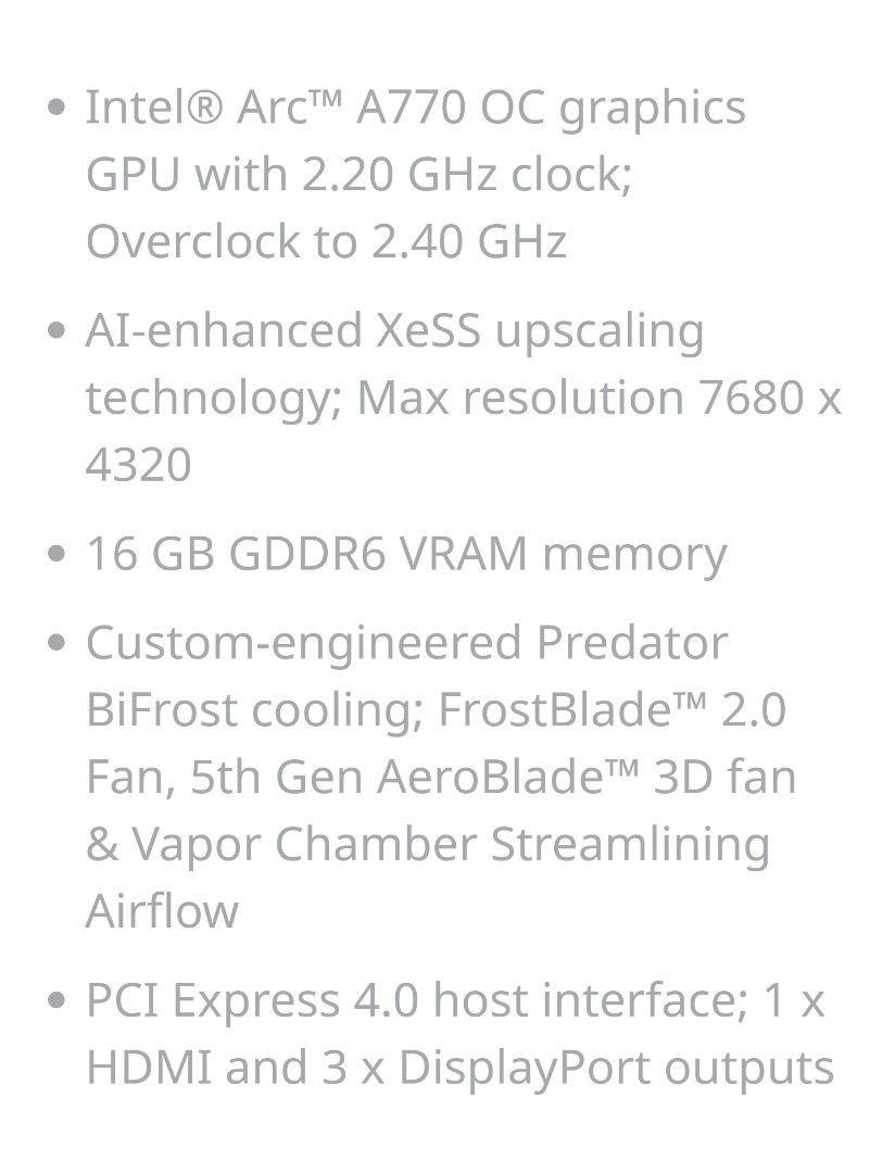 Predator Bifrost Intel Arc A770 16GB GPU, Computers & Tech, Parts ...