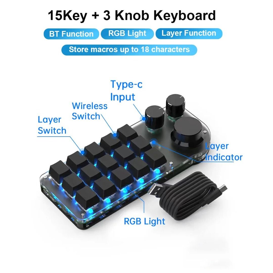 Programming Macro Custom Knob Keyboard Rgb 3 Key Copy Paste Mini Button