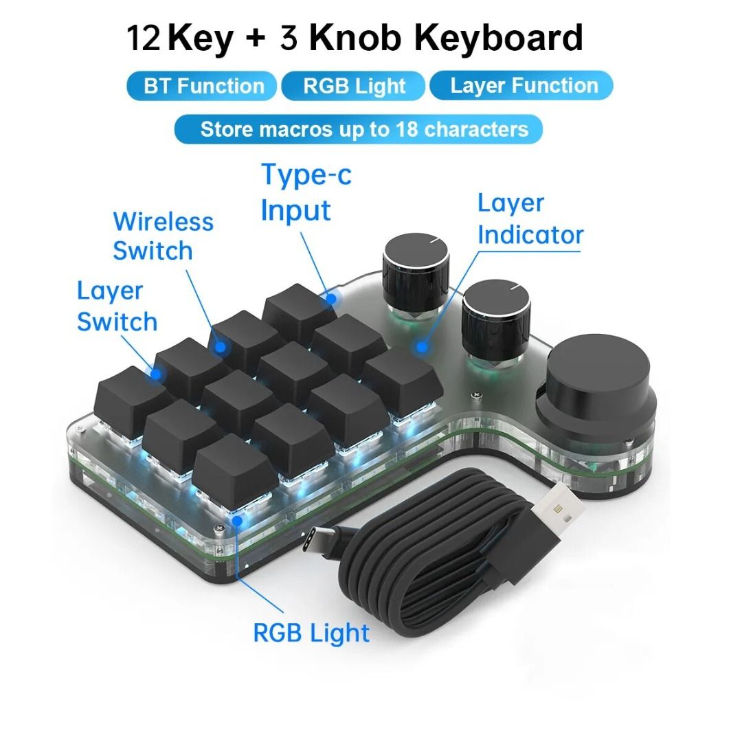 Programming Macro Custom Knob Keyboard Rgb 3 Key Copy Paste Mini Button Photoshop Gaming Keypad