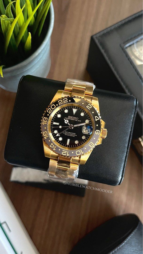 Seiko Full Gold 2023 GMT Mod (Grey/Black bezel), Luxury, Watches on ...