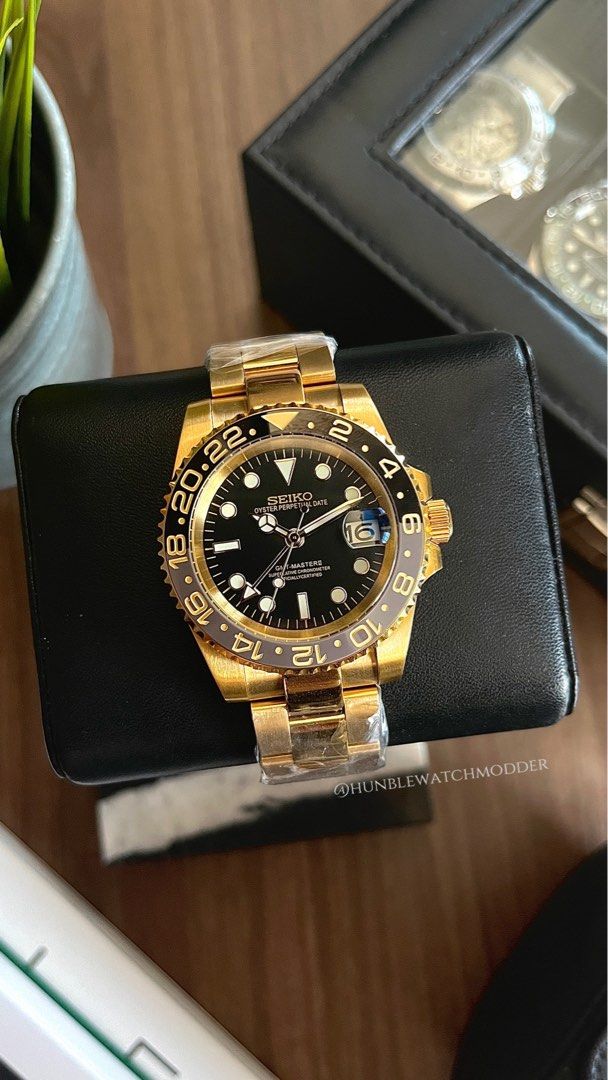 Seiko Full Gold 2023 GMT Mod (Grey/Black bezel), Luxury, Watches on ...