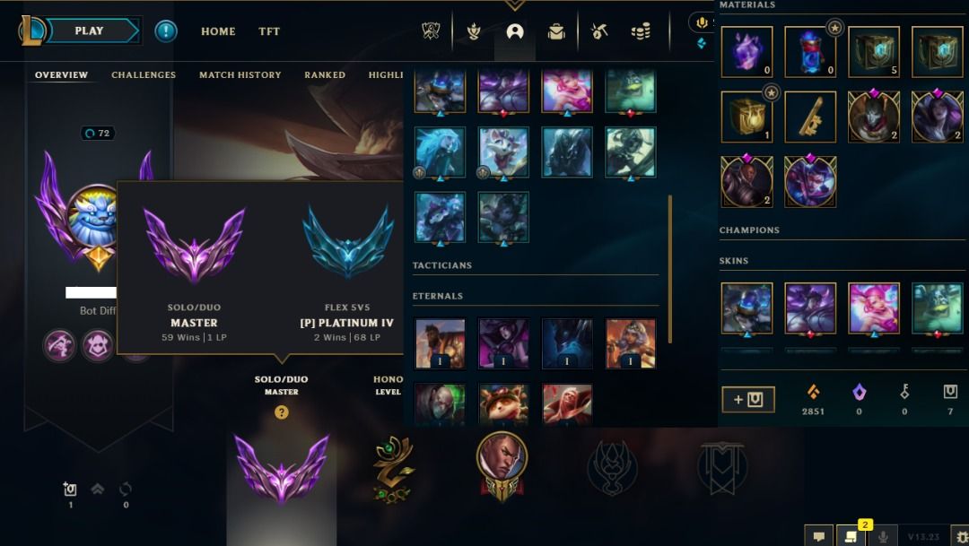 League of Legends SG Master ADC Account High MMR+ Low Wins, Video ...