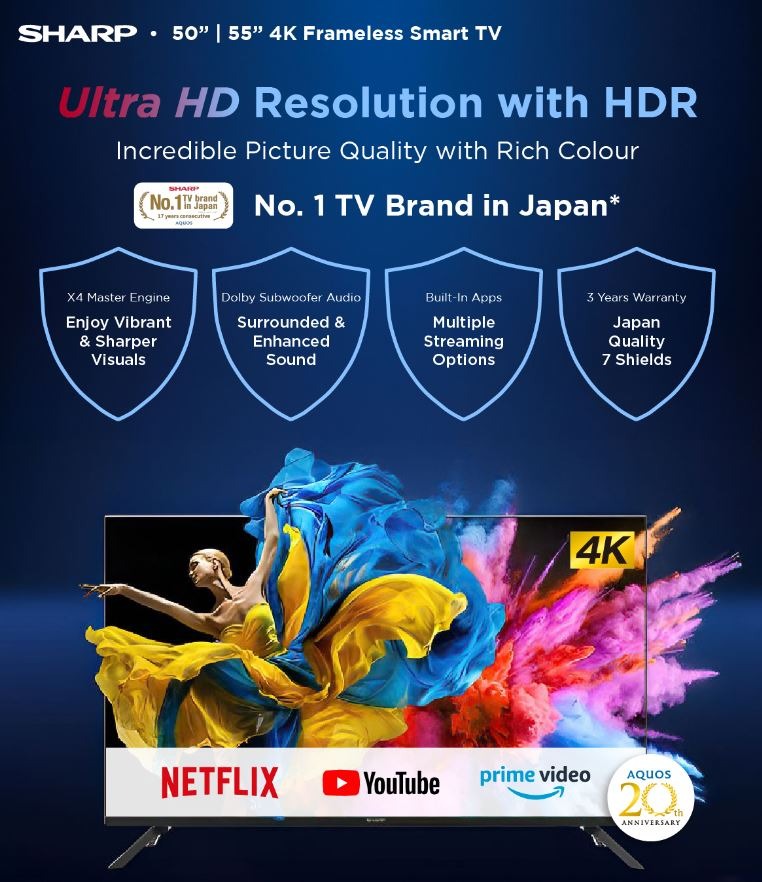 SHARP JAPAN 50 4K UHD Smart TV | Netflix, Youtube, Prime Video & Browser | 3 Years Warranty ...