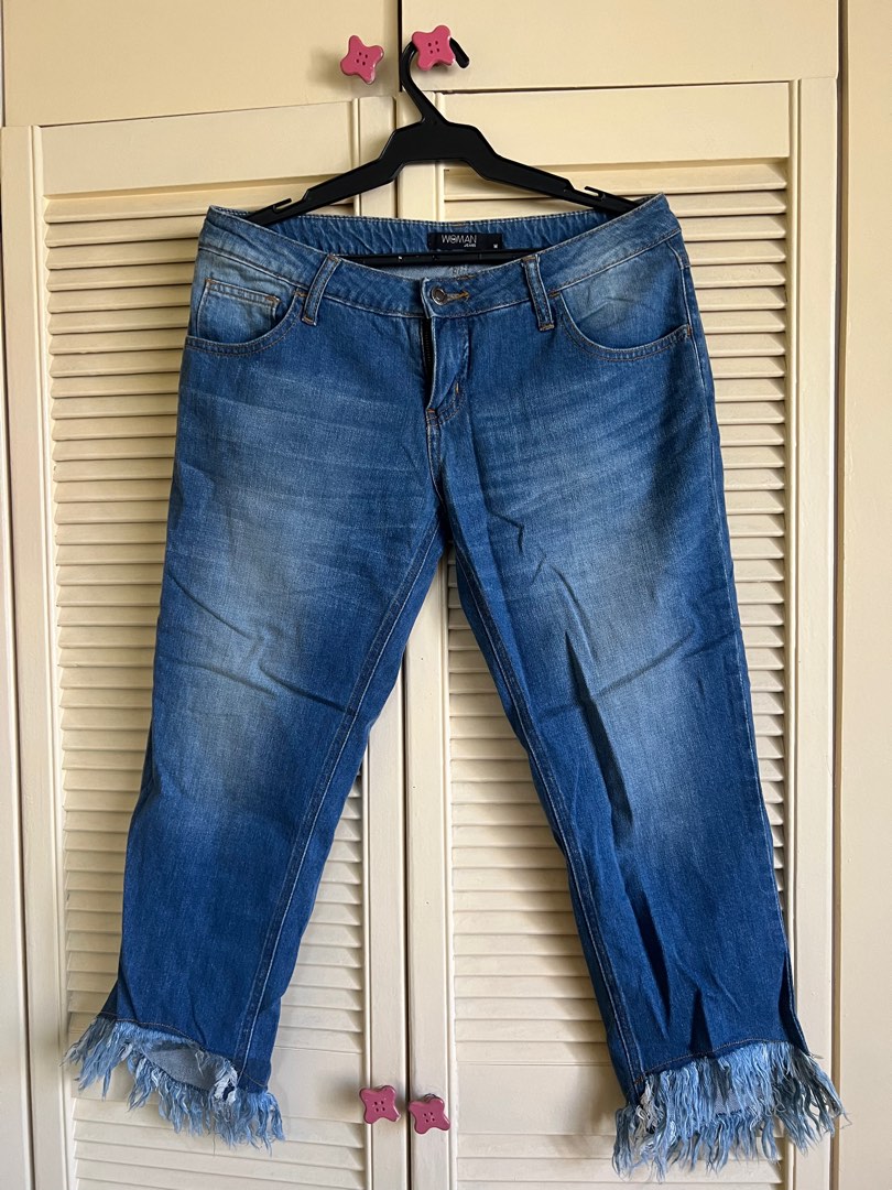 SM Woman Dark Blue Frayed Jeans, Women's Fashion, Bottoms, Jeans on ...