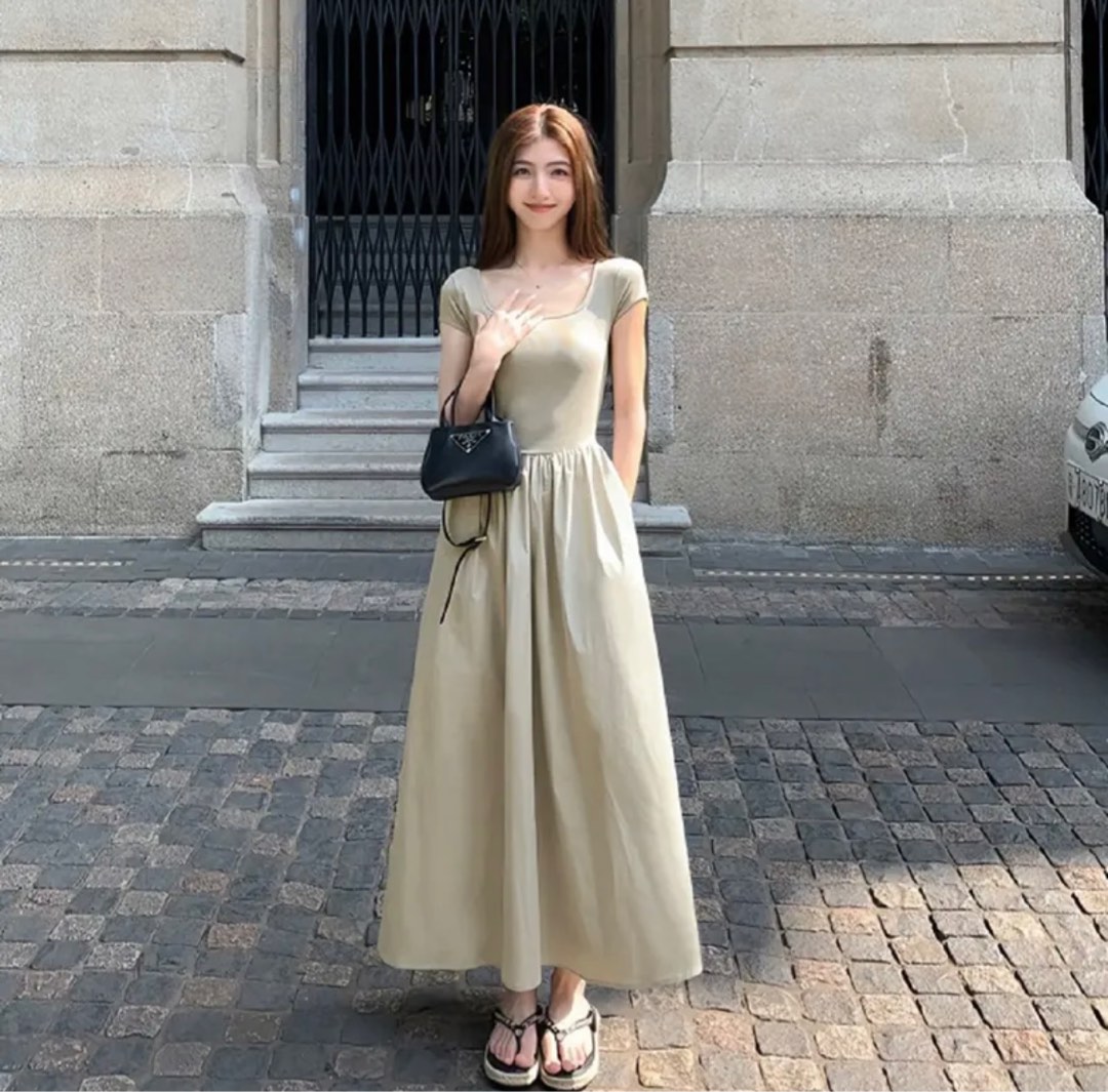 Square neck collar lobg dress, Women's Fashion, Dresses & Sets, Dresses ...