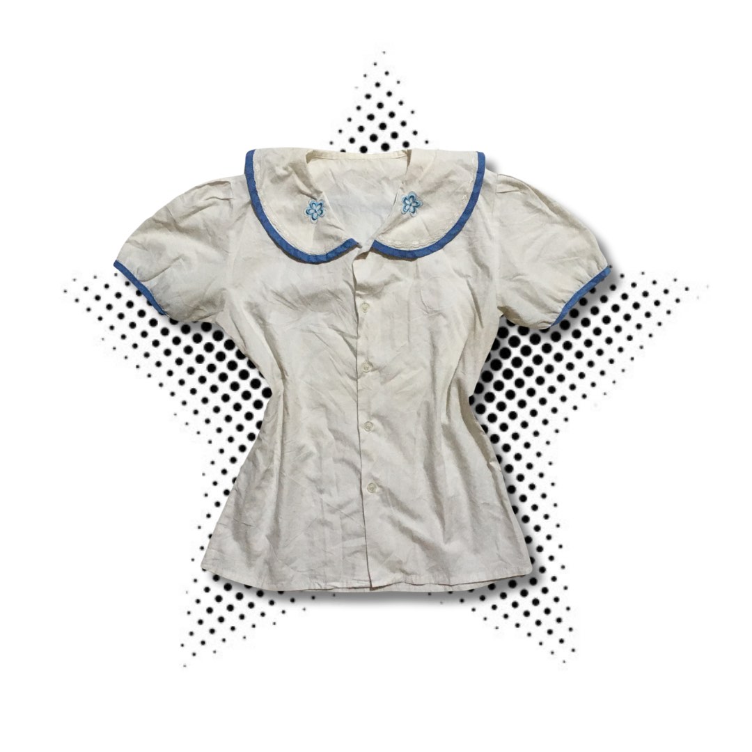 white preppy top, Women's Fashion, Tops, Blouses on Carousell