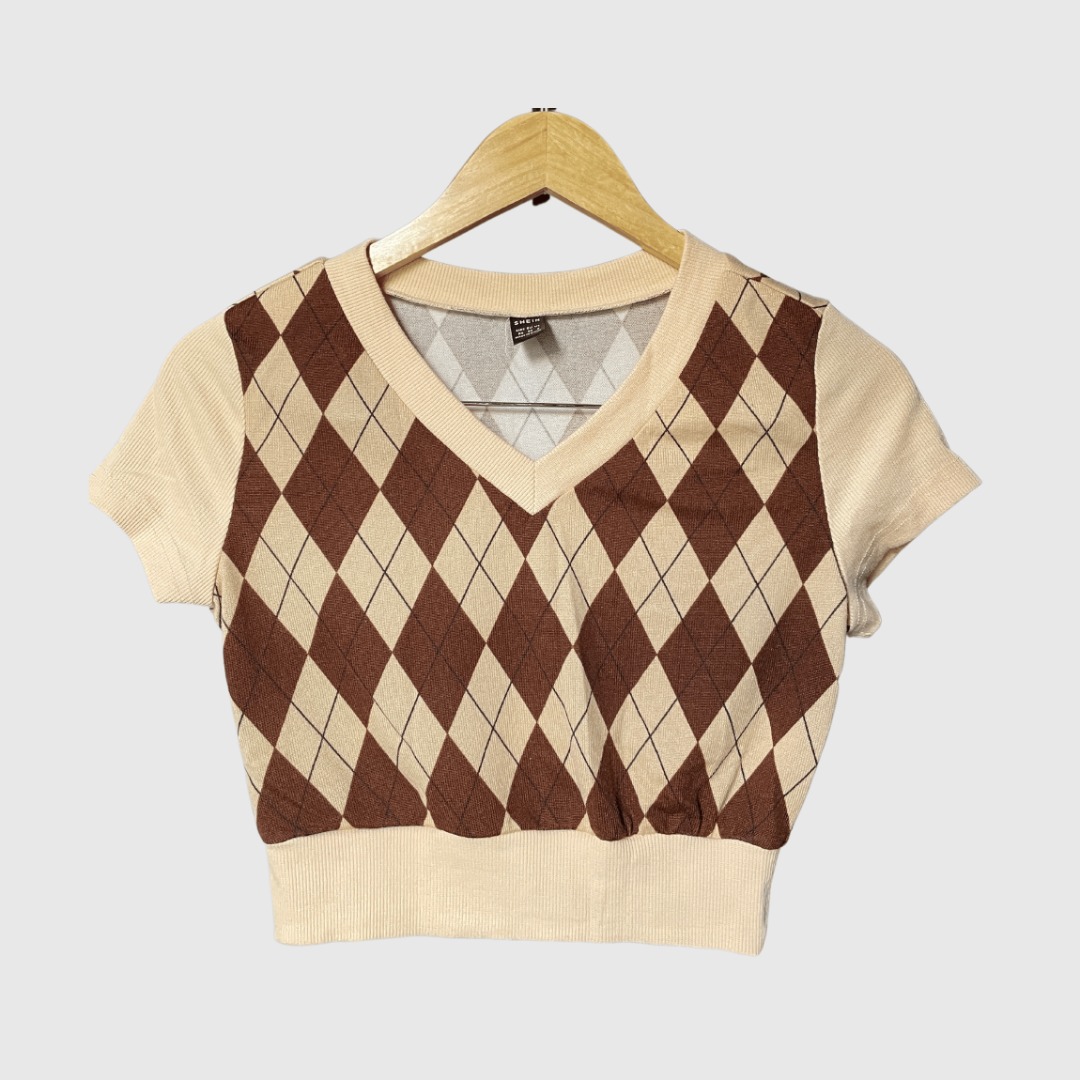 [Women's] Shein Vintage 90s Crop Top, Brown, Women's Fashion, Tops ...