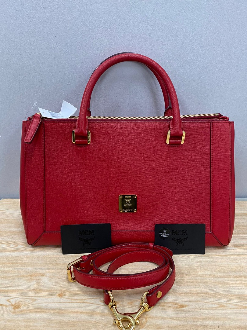 237001264 MCM RED 2WAY BAG, Luxury, Bags & Wallets on Carousell