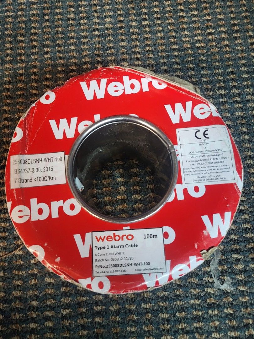 8.3)100m WEBRO 8 Core LSNH Alarm Cable WHITE, Computers & Tech, Parts ...
