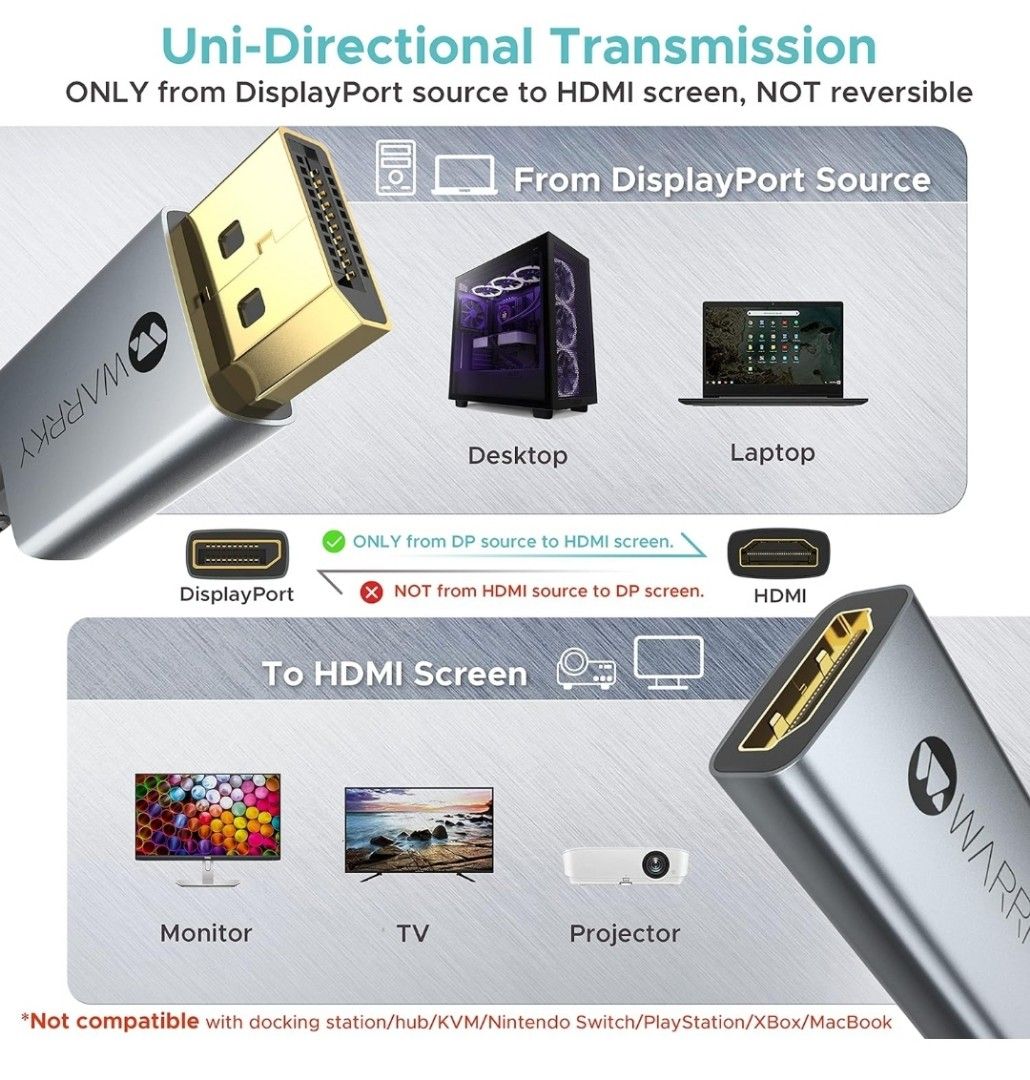 A2)Displayport to HDMI Adapter 2-Pack (4K, UHD), WARRKY[24K Gold-Plated ...