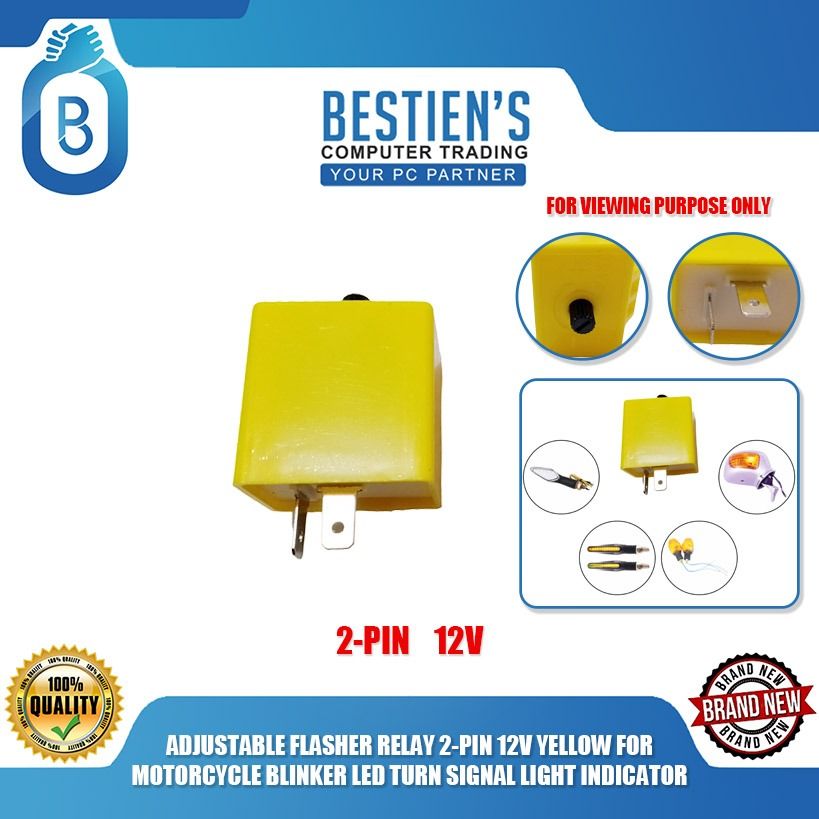 ADJUSTABLE FLASHER RELAY 2-PIN 12V YELLOW FOR MOTORCYCLE BLINKER LED ...
