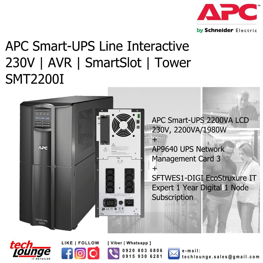 APC Smart-UPS SMT2200I, Line Interactive, 2200VA, Tower, 230V, 8x IEC C13+1x IEC C19 outlets ...
