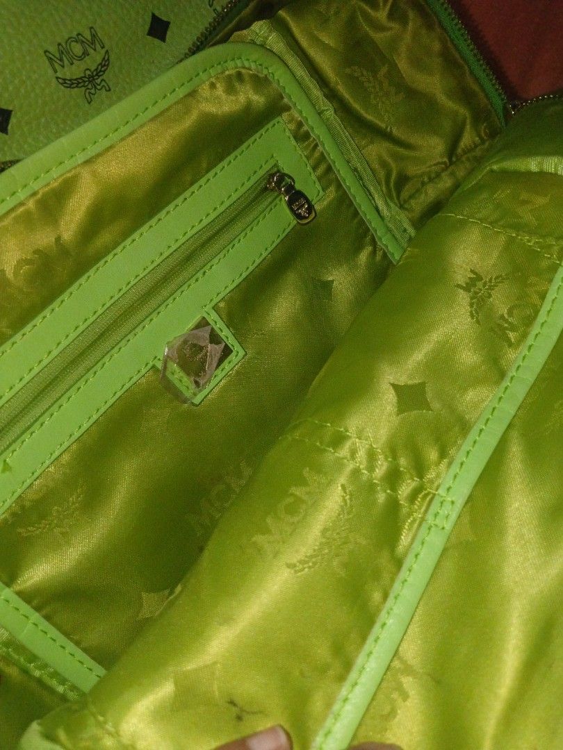 Authentic MCM bagpack Rare lime green colour, Barang Mewah, Tas ...