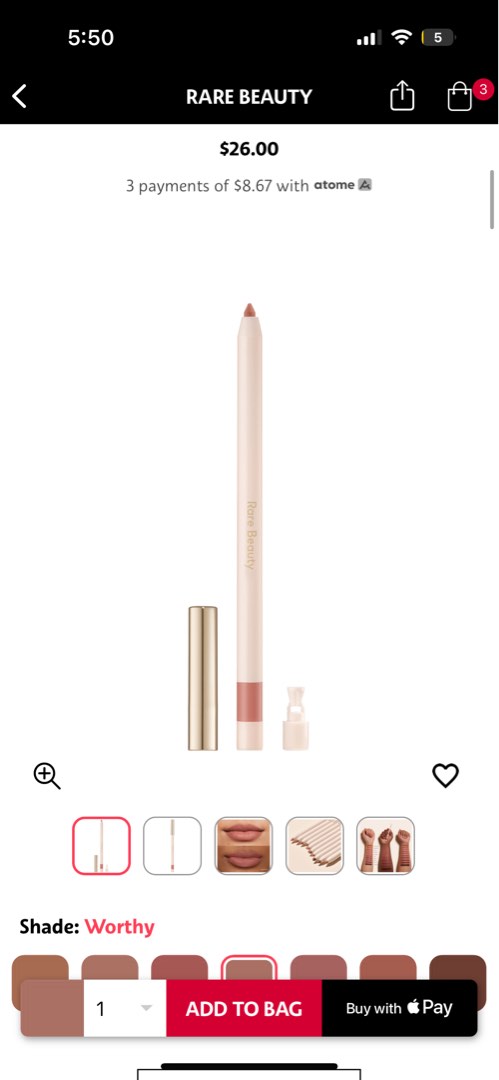 BNIB Rare Beauty Kind Words Matte Lip Liner Worthy, Beauty & Personal ...