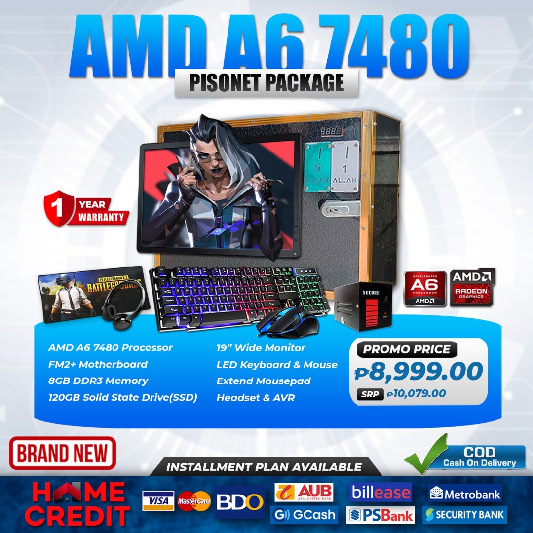 BRANDNEW TABLETOP PISONET PACKAGE AMD A6 / A8 / ATHLON 200GE / ATHLON 3000G / RYZEN 3 , RYZEN 5 ...