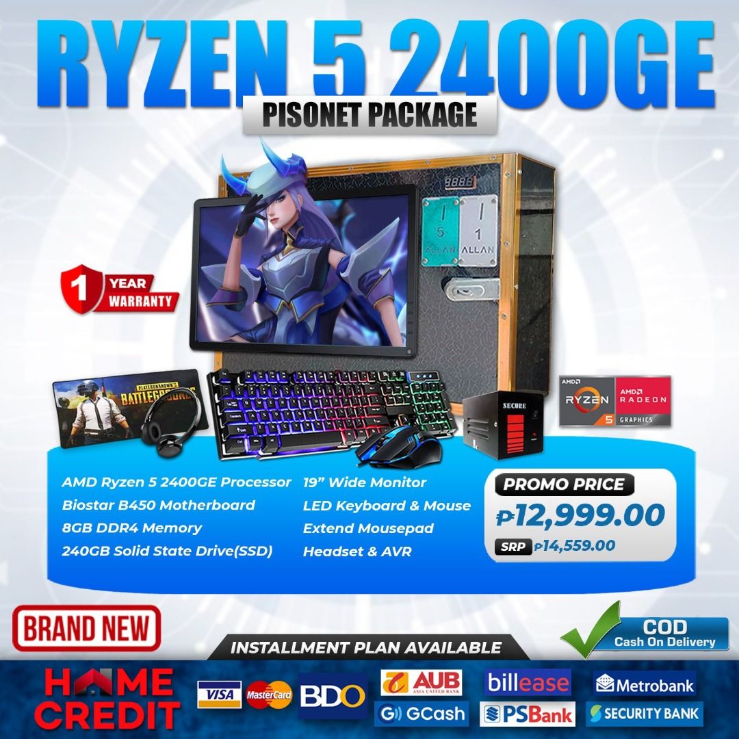 BRANDNEW TABLETOP PISONET PACKAGE AMD A6 / A8 / ATHLON 200GE / ATHLON 3000G / RYZEN 3 , RYZEN 5 ...