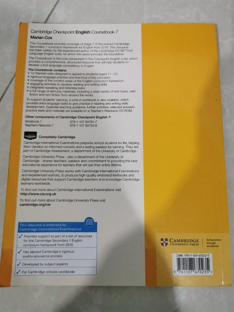 Cambridge Checkpoint English Coursebook 7 Marian Cox, Hobbies & Toys ...