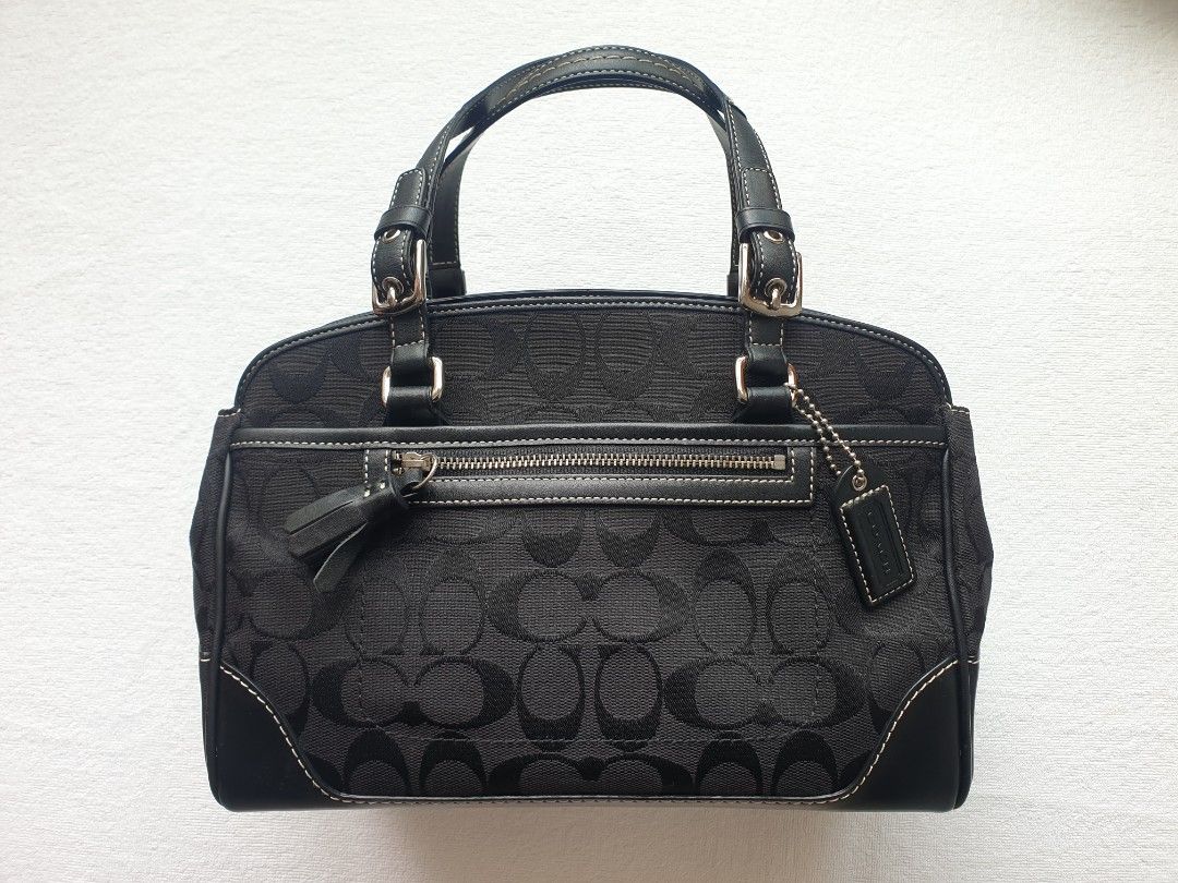 Coach Signature Hampton Bag in Black Monogram Canvas Leather Handbag ...