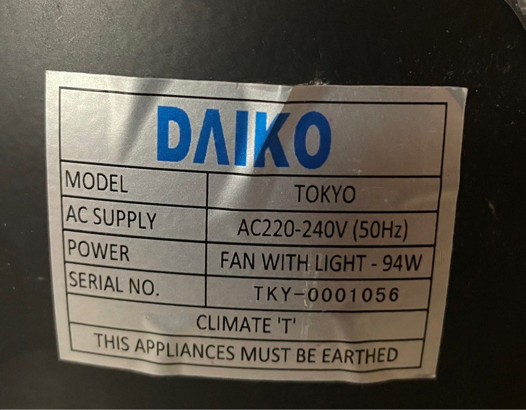 Daiko Tokyo Ceiling Fan 52 inch sale , Furniture & Home Living ...