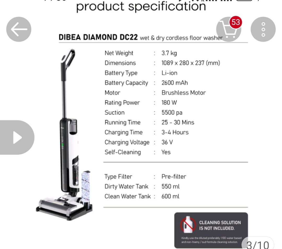 Dibea 3-in-1 wet dry cordless vacuum cleaner and washer, TV & Home ...