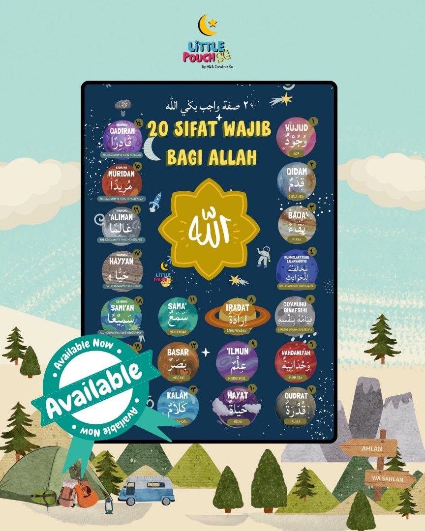 Educational Poster | Sifat 20 Allah and Nasab Rasulullah, Hobbies ...
