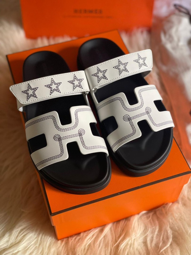 Hermes Chypre White/ Black Stars | Size 38, Women's Fashion, Footwear ...