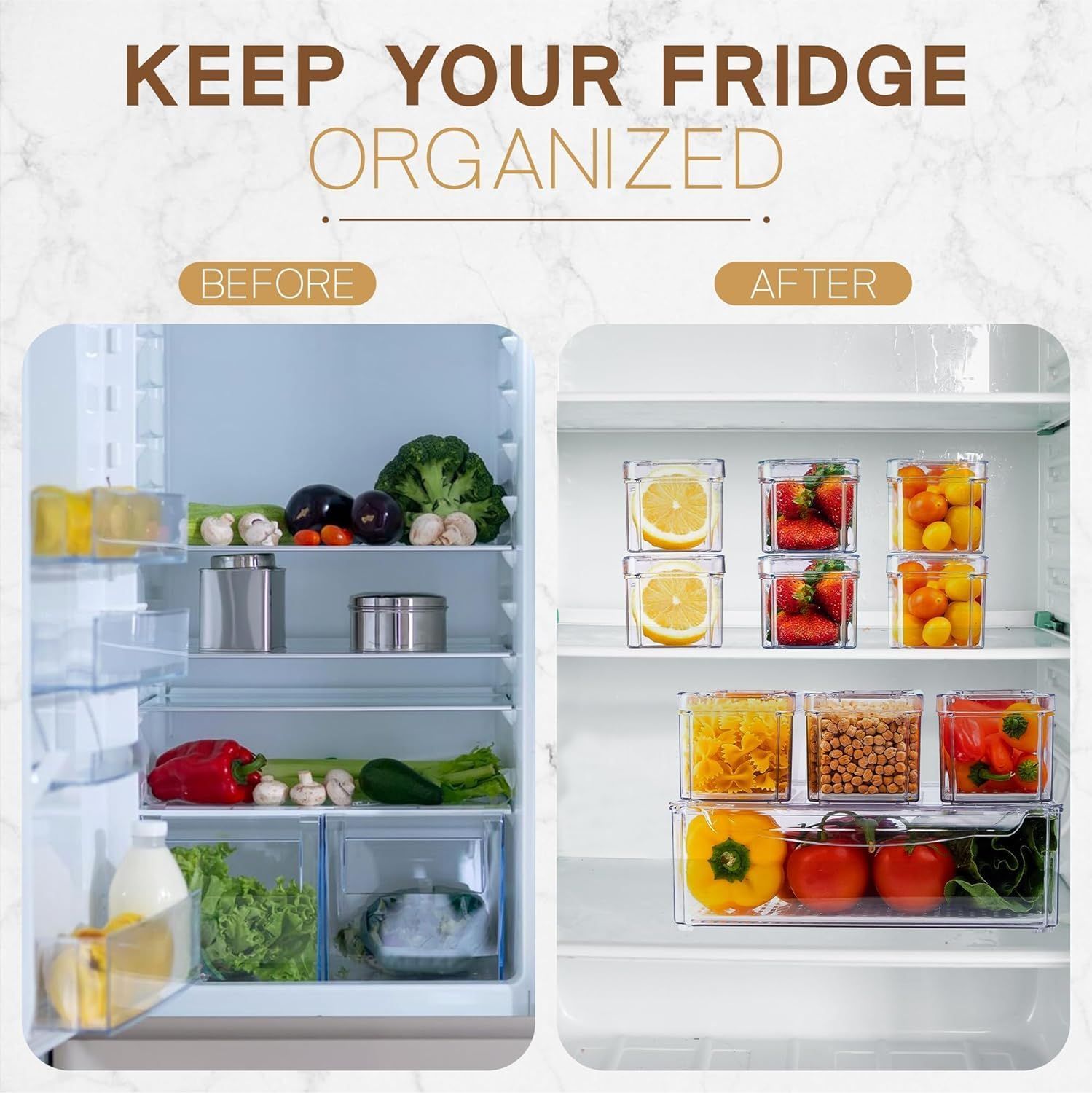 HOOJO Refrigerator Organizer Bins - 8pcs Clear Plastic Bins For Fridge, Freezer, Kitchen Cabinet ...