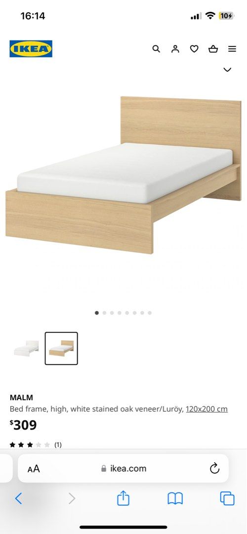 IKEA Malm Oak Wood single bed frame with mattress, Furniture & Home ...