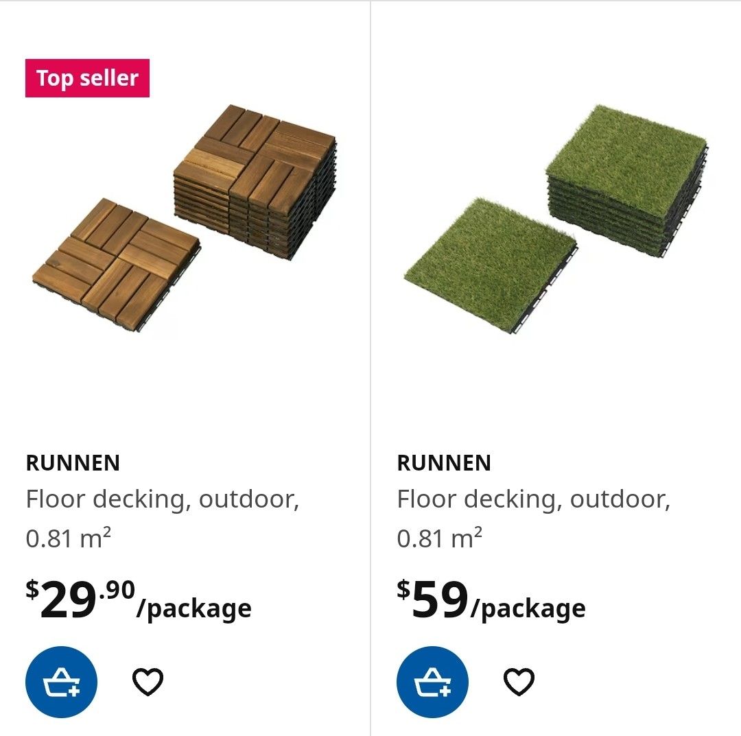 IKEA Runnen outdoor floor decking wooden artificial grass, Furniture ...