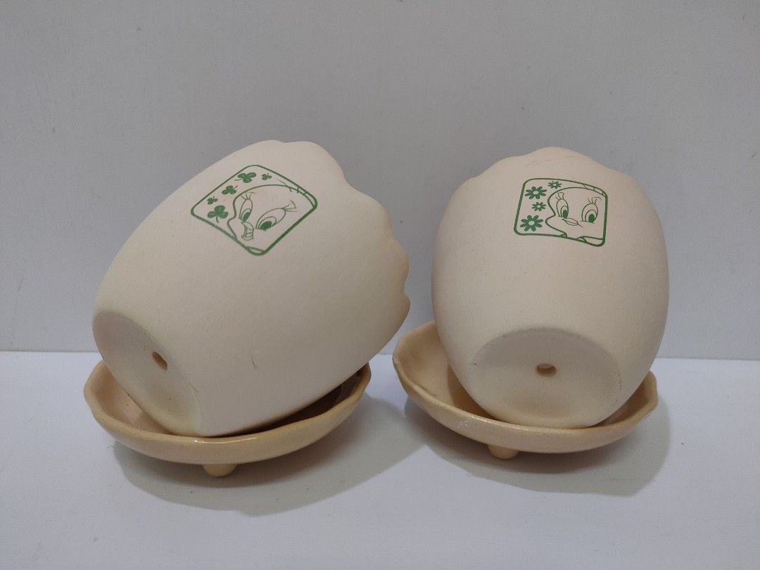 Japan Mister Donut X Warner Bros Tweety Flower Clay Planter set X 2 ...