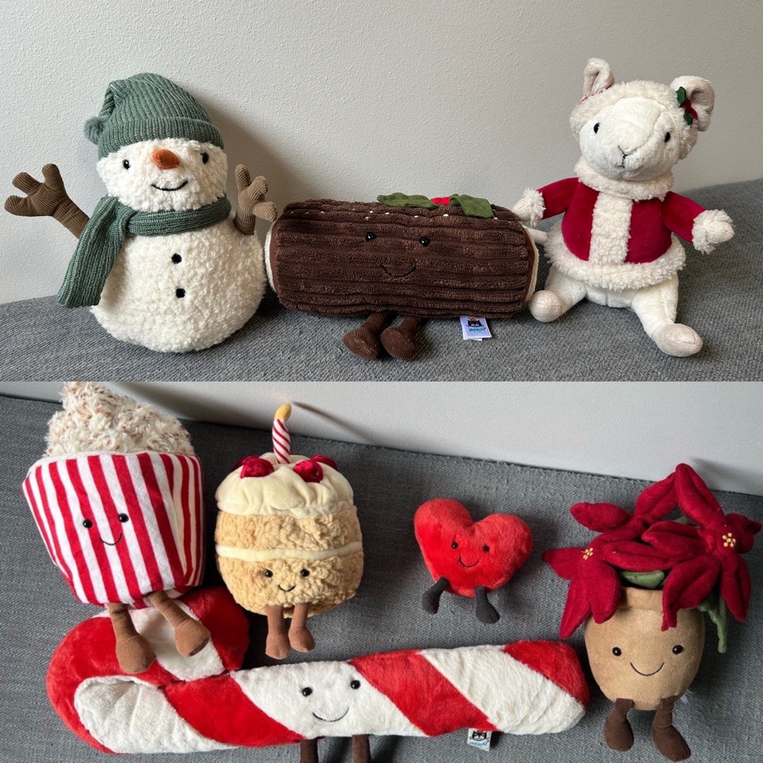 Jellycat Amuseable Candy Cane Poinsettia Maddy Snowman Birthday Cake ...