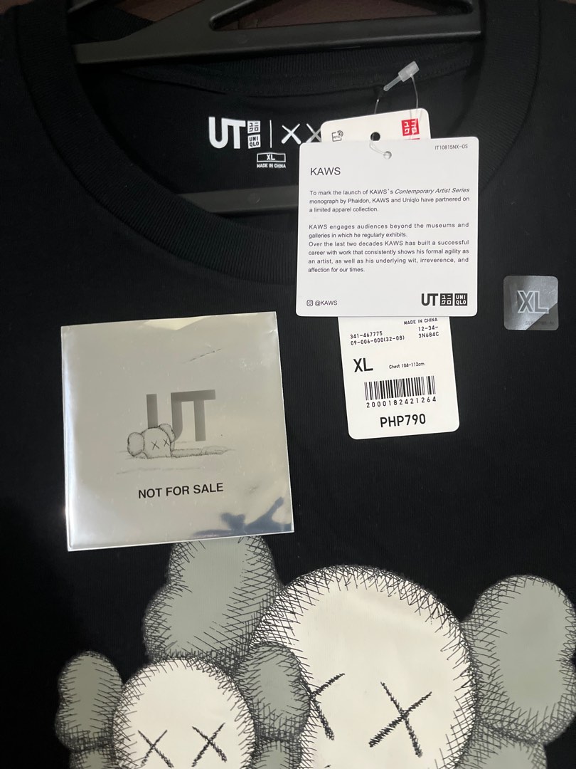 Kaws Uniqlo Black Shirt XL Sticker, Men's Fashion, Tops & Sets, Tshirts ...