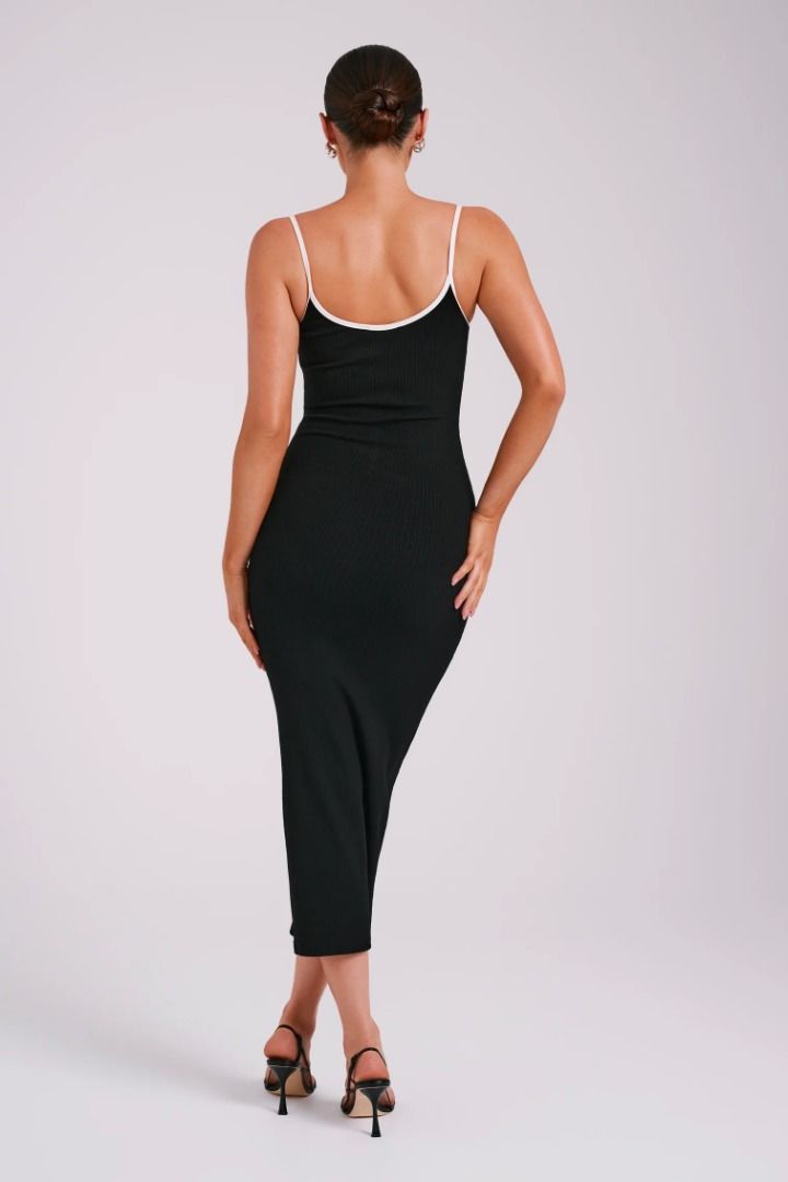 Meshki ALEXIS Ribbed Contrast Midi Dress - Black/White, Women's Fashion ...