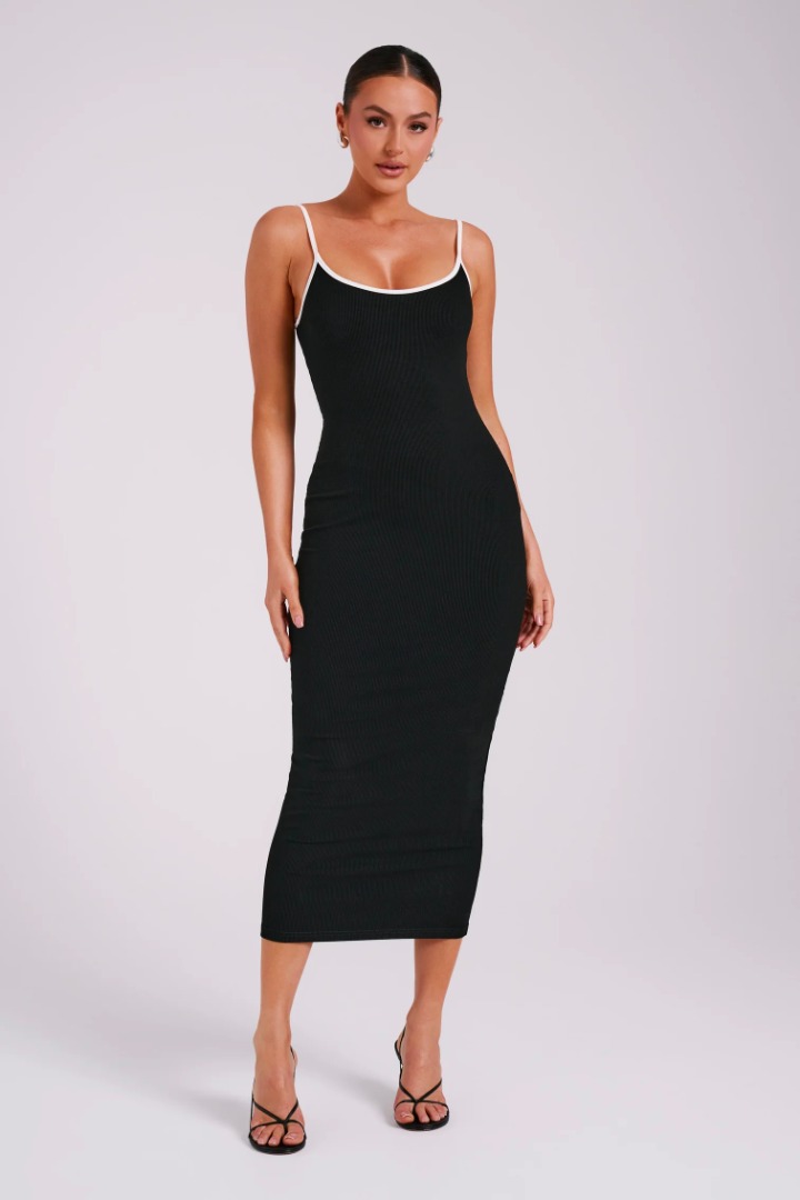Meshki ALEXIS Ribbed Contrast Midi Dress - Black/White, Women's Fashion ...