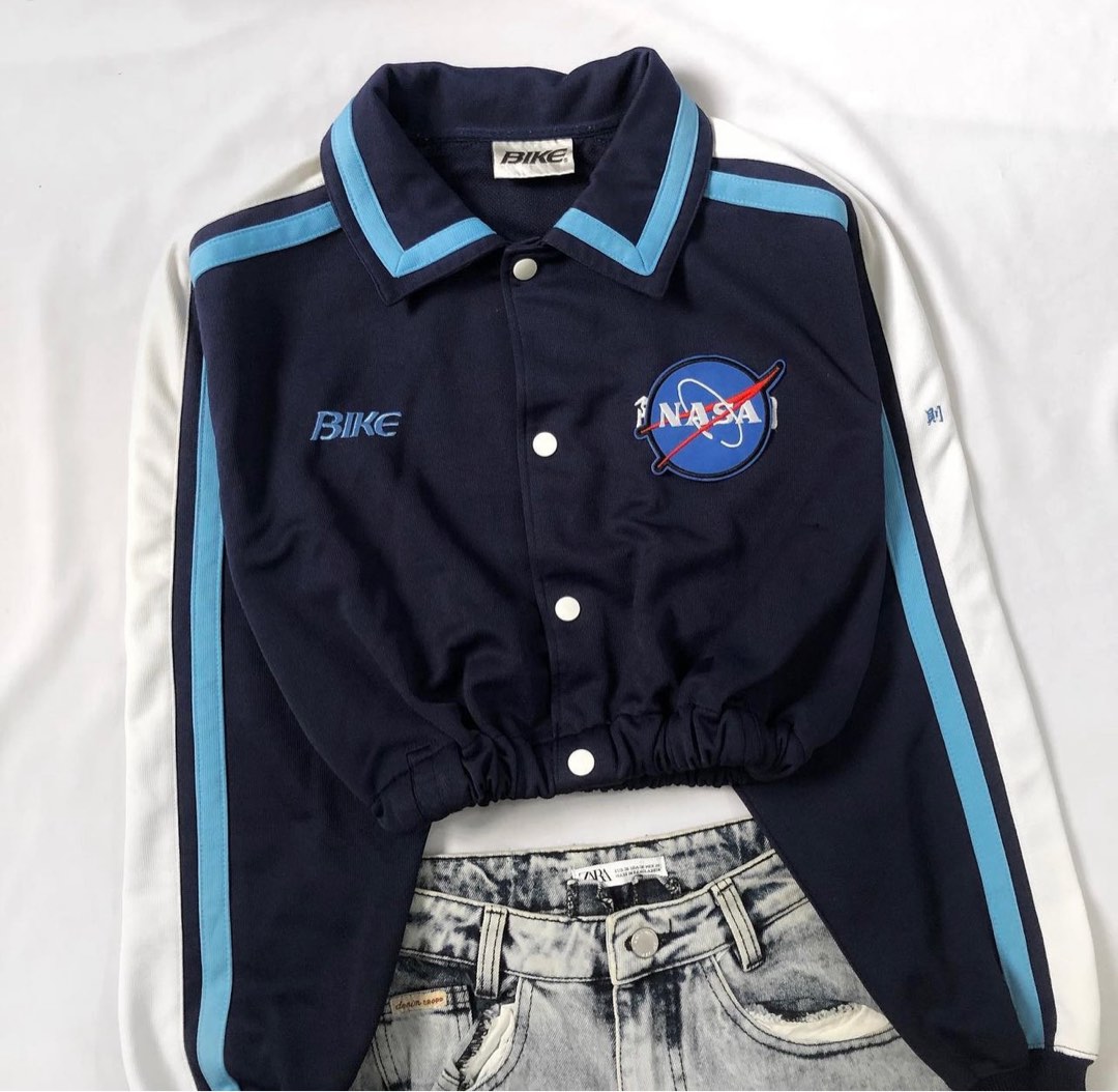 NASA Blue Black Rework Jacket Crop Top by Crown Classica, Women's ...