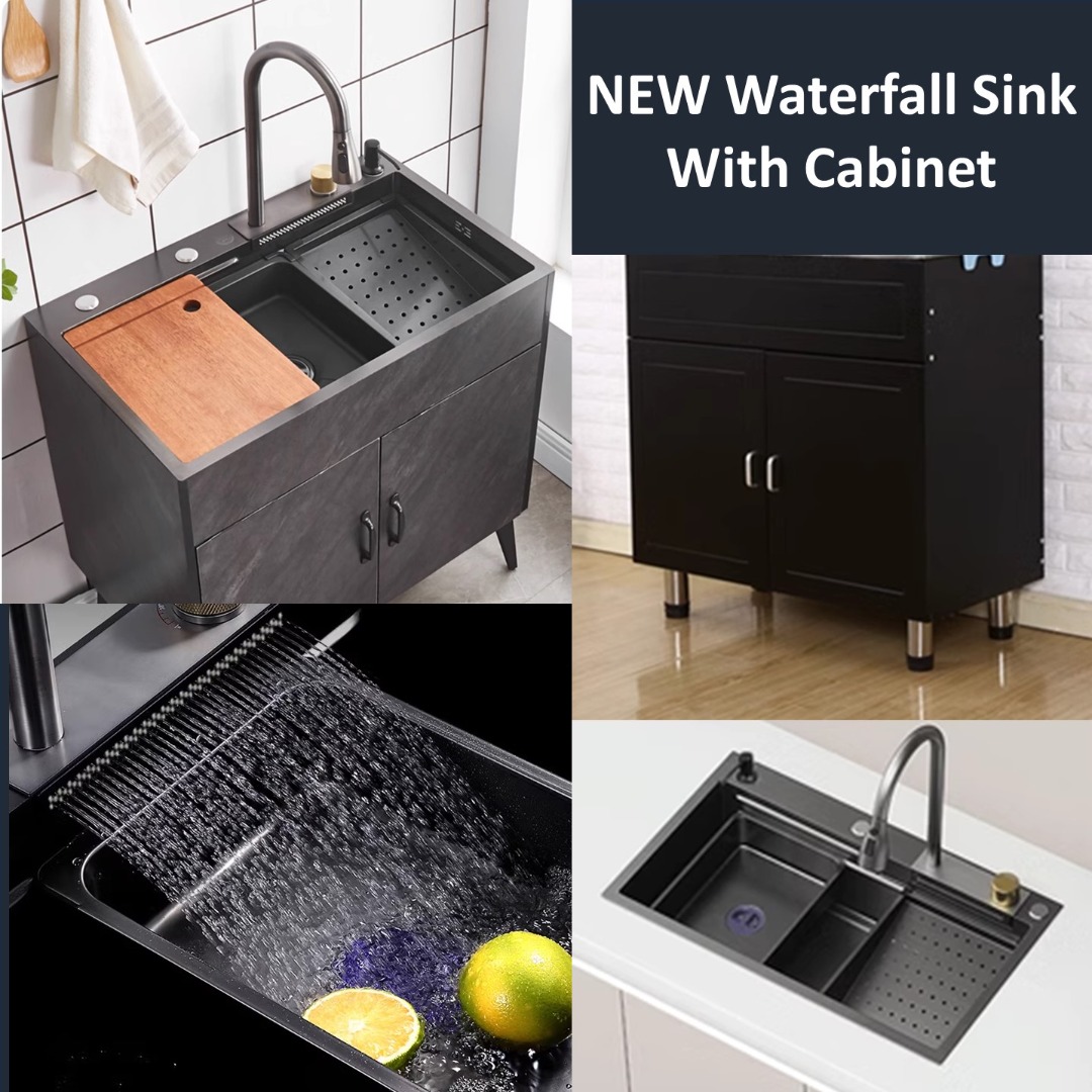 NEW Waterfall Kitchen Sink With Kitchen Cabinet Set ! Kitchen Sink ...